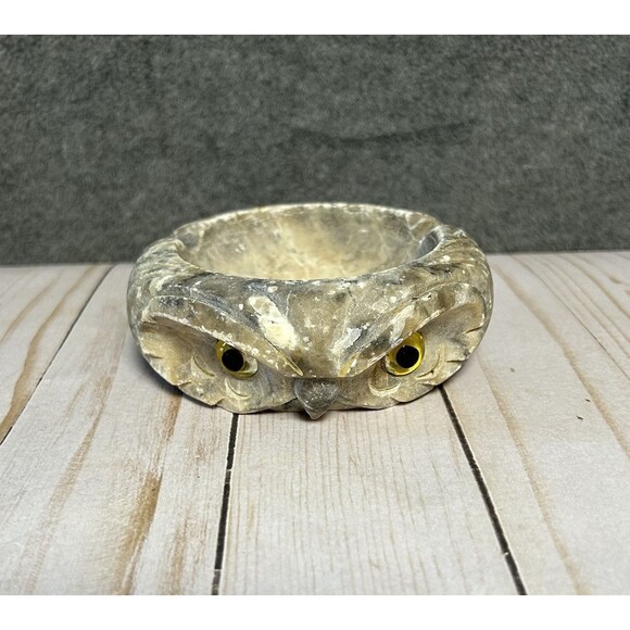 Other | Vtg Rare Alabaster Stone Carved Snowy Owl Ashtray Trinket Dish ...